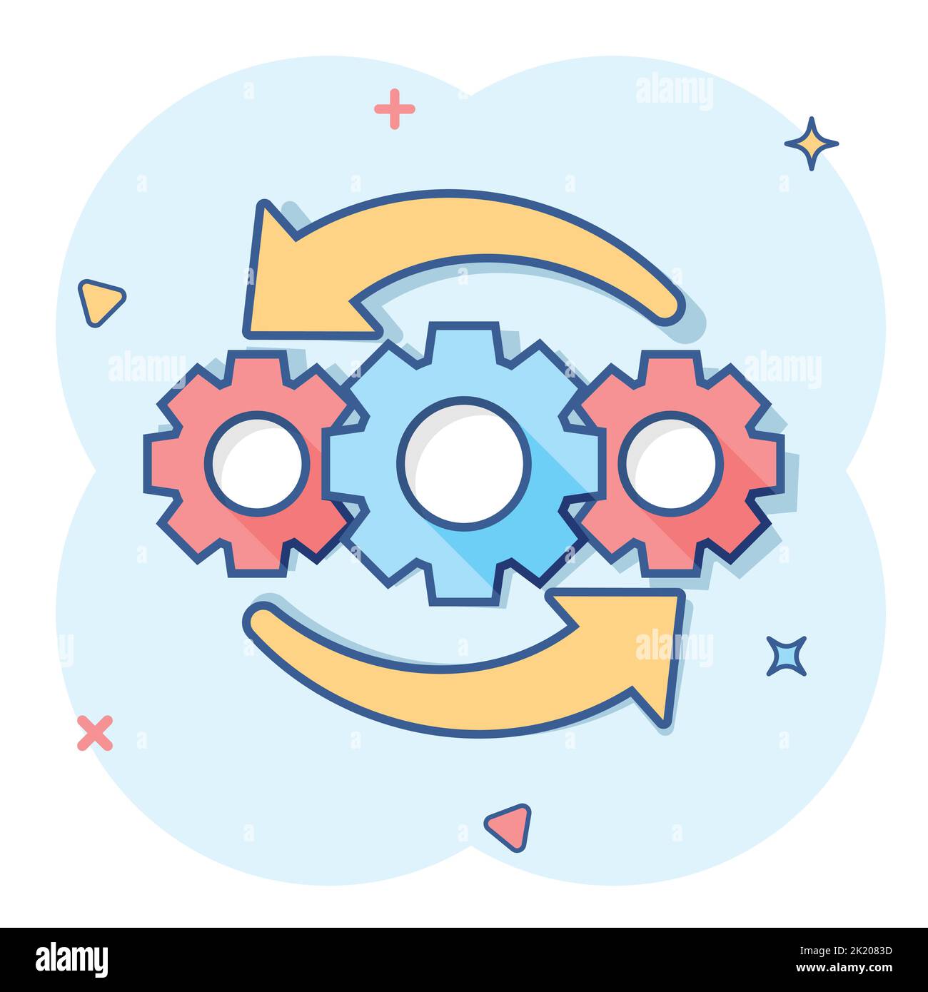Operation project icon in comic style. Gear process vector cartoon ...