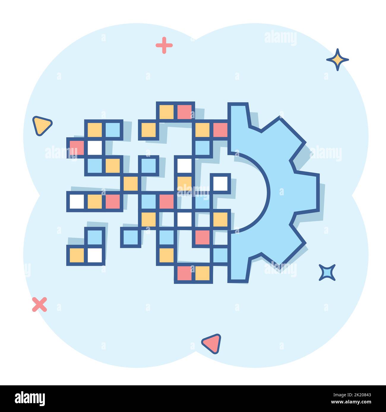 Digital gear icon in comic style. Cog vector cartoon illustration on ...