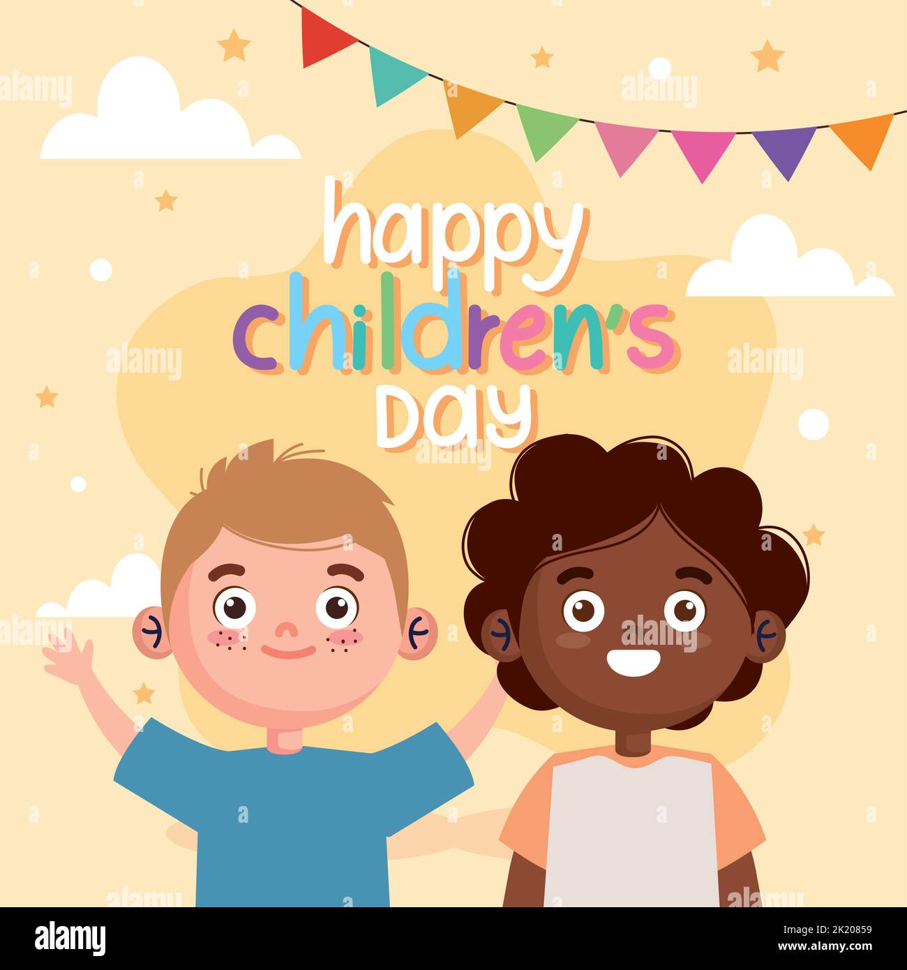 happy children day lettering and boys Stock Vector Image & Art - Alamy