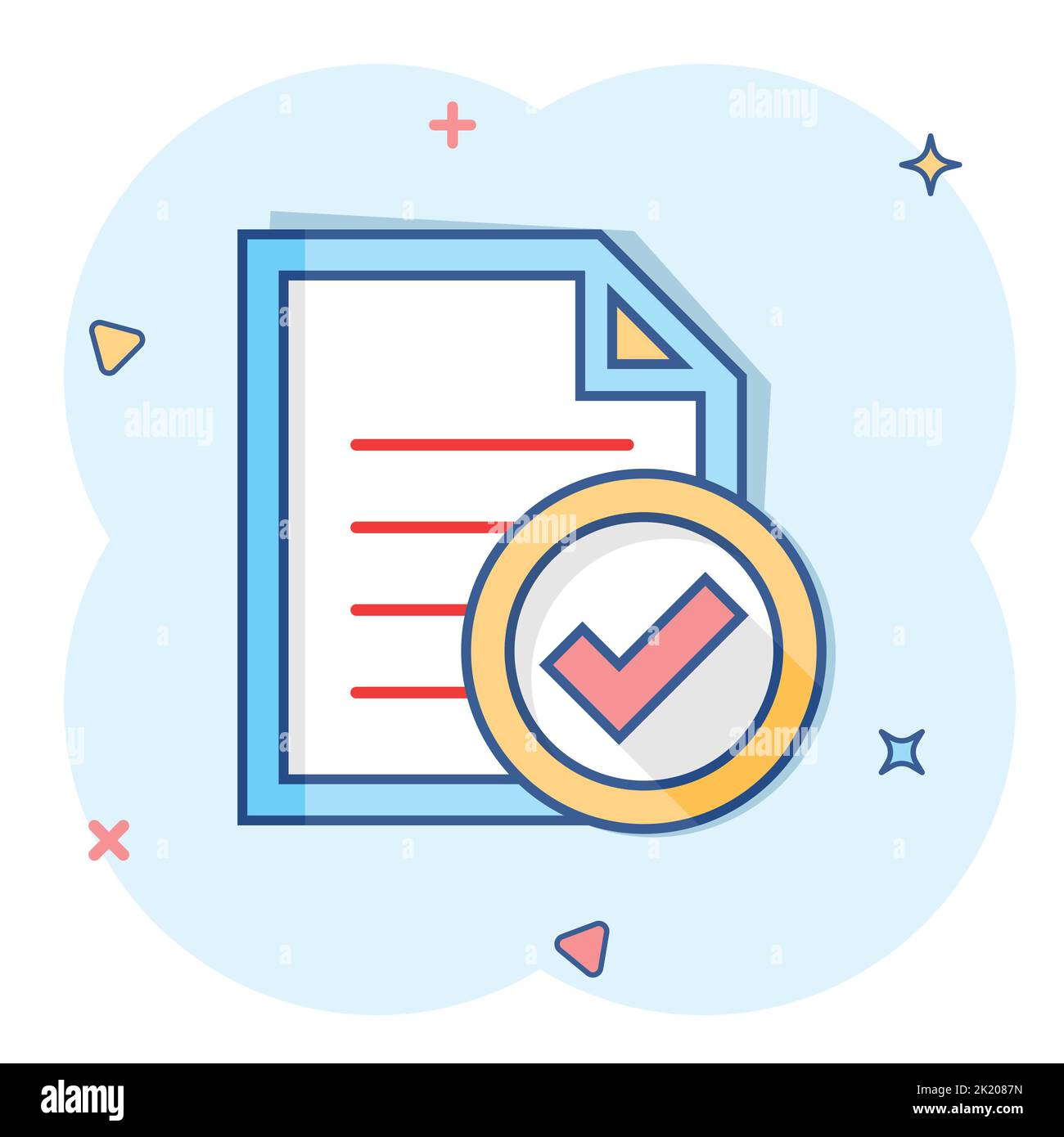 Compliance document icon in comic style. Approved process vector ...
