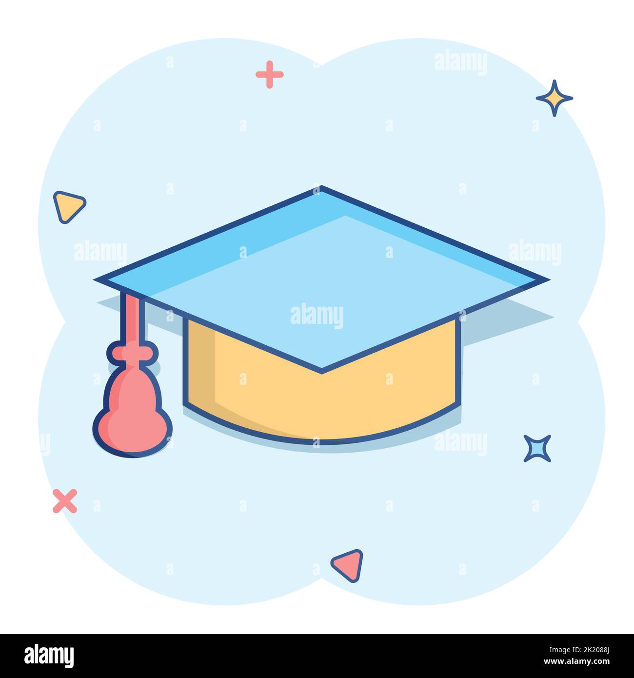 Graduation cap icon in comic style. Education hat vector cartoon ...