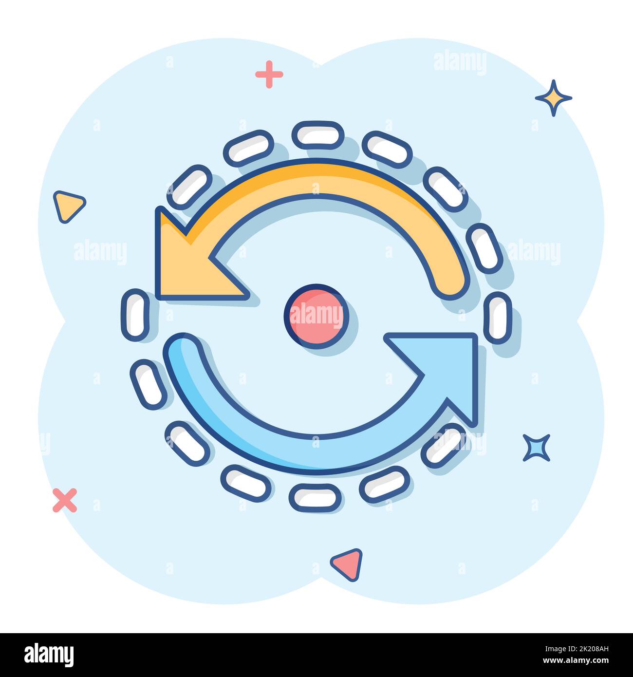 Oval with arrows icon in comic style. Consistency repeat vector cartoon ...