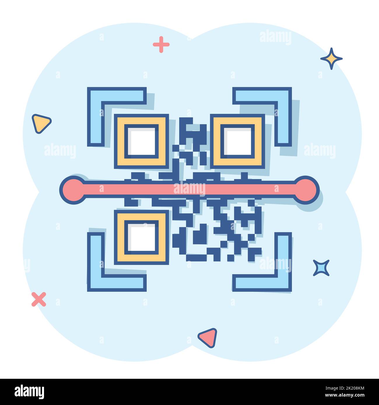 Qr code scan icon in comic style. Scanner id vector cartoon illustration on white isolated ...