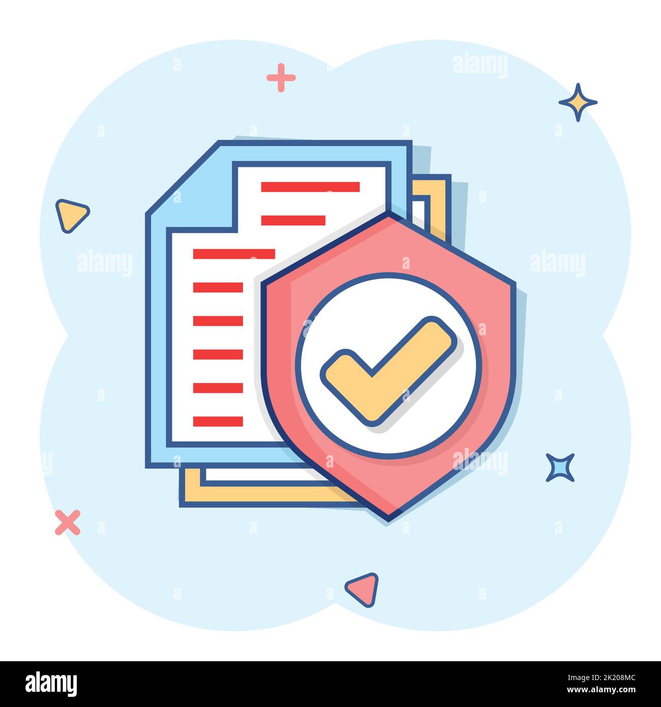 Insurance policy icon in comic style. Report vector cartoon ...