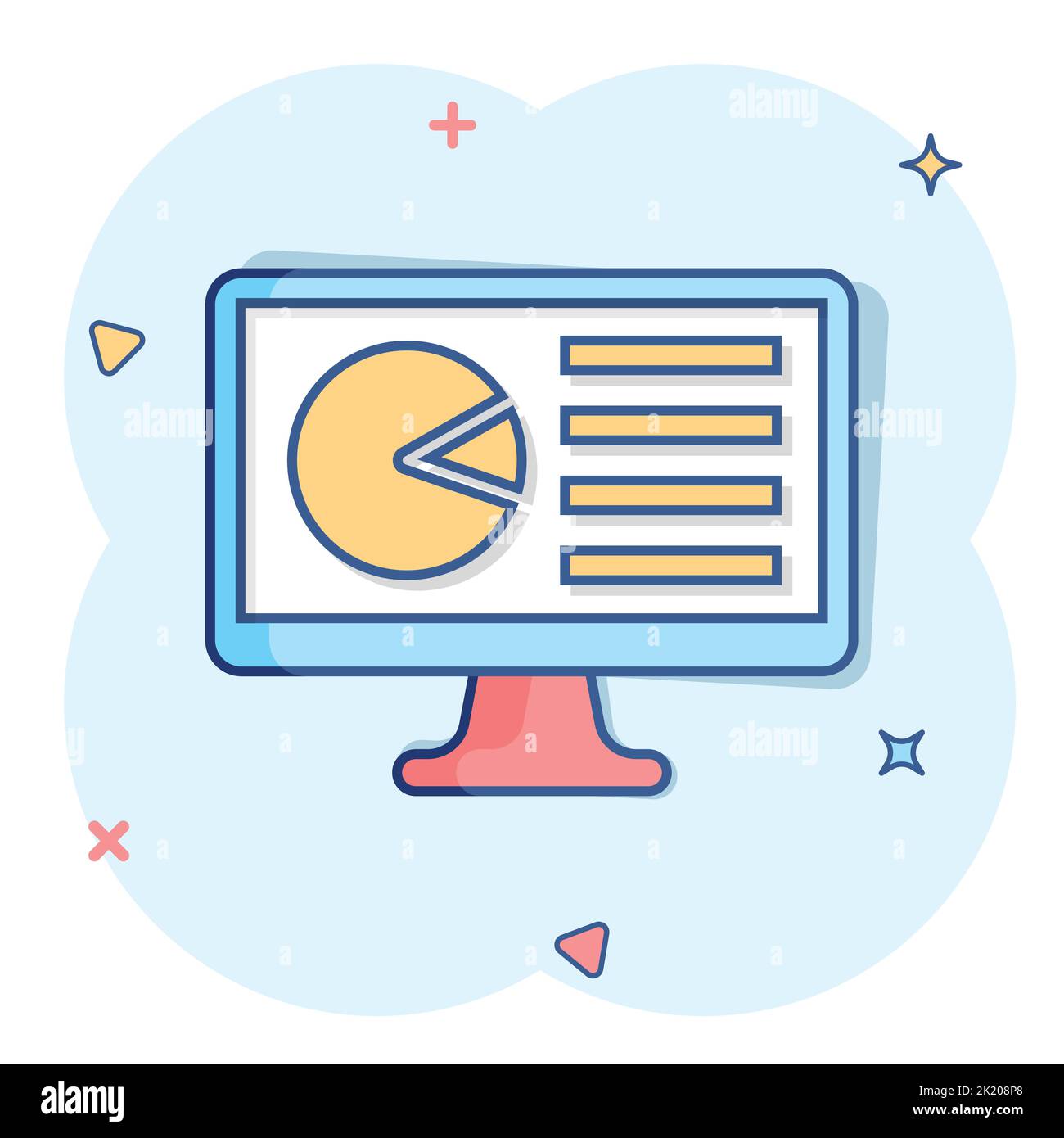Analytic monitor icon in comic style. Diagram vector cartoon ...
