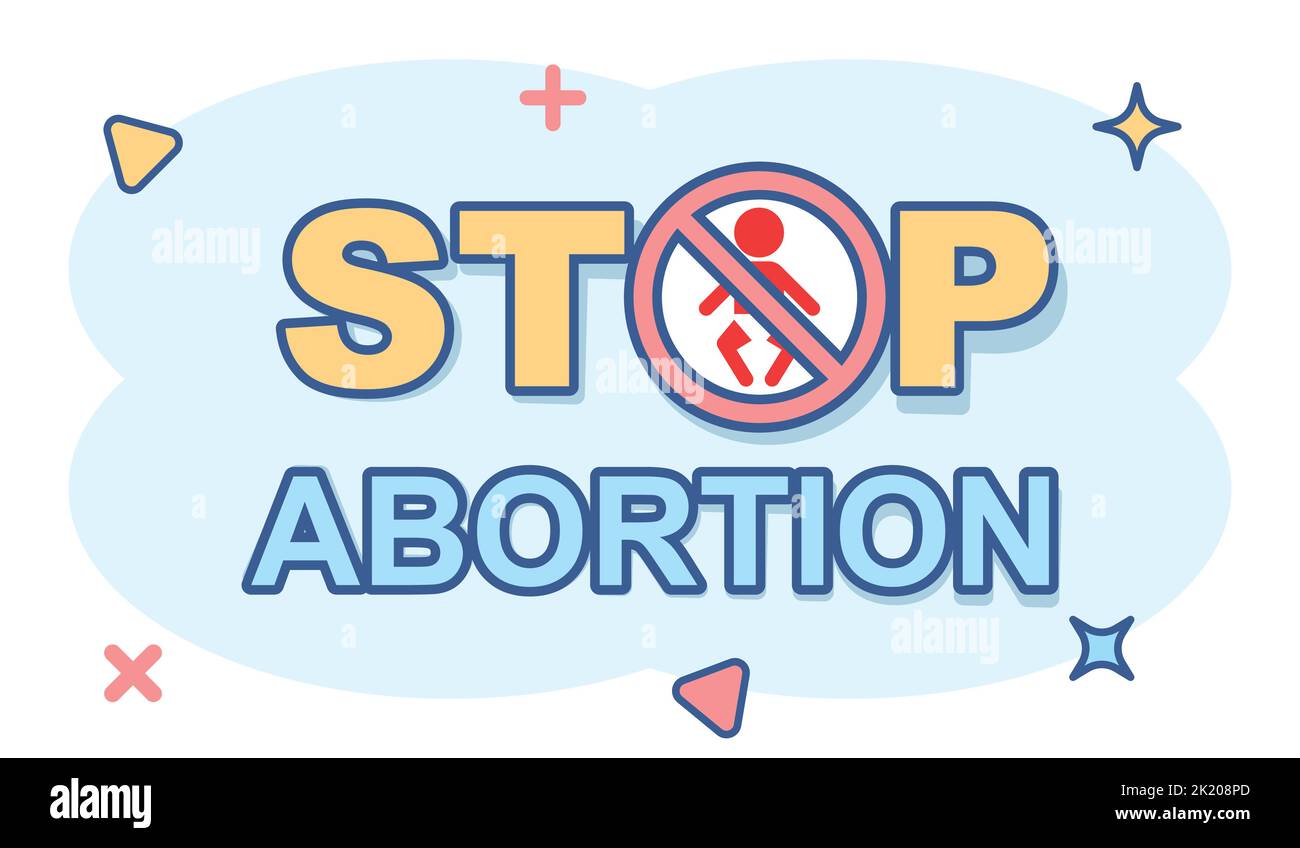Stop abortion banner icon in comic style. Baby choice vector cartoon ...