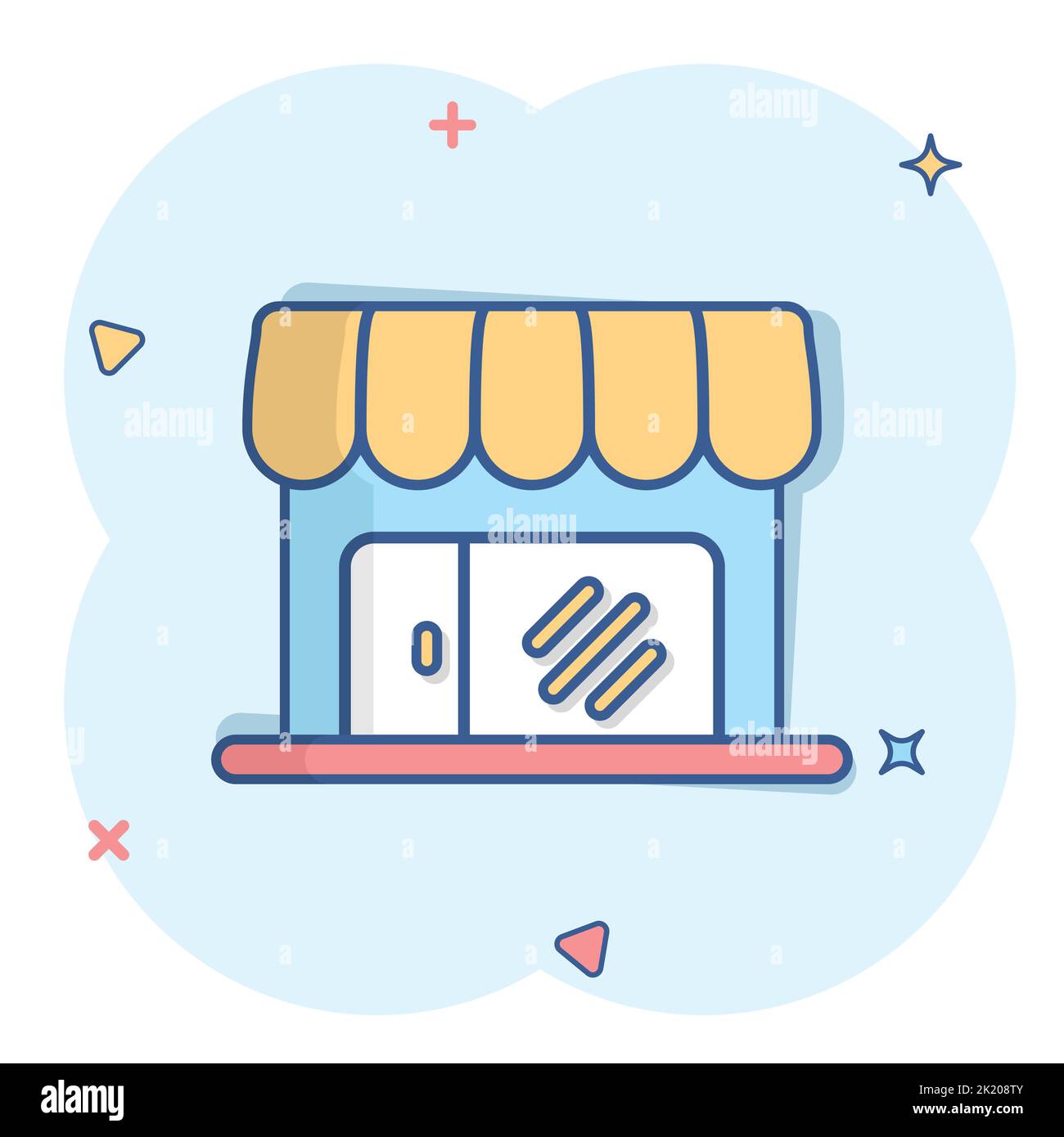 Grocery store icon in comic style. Shop building vector cartoon ...