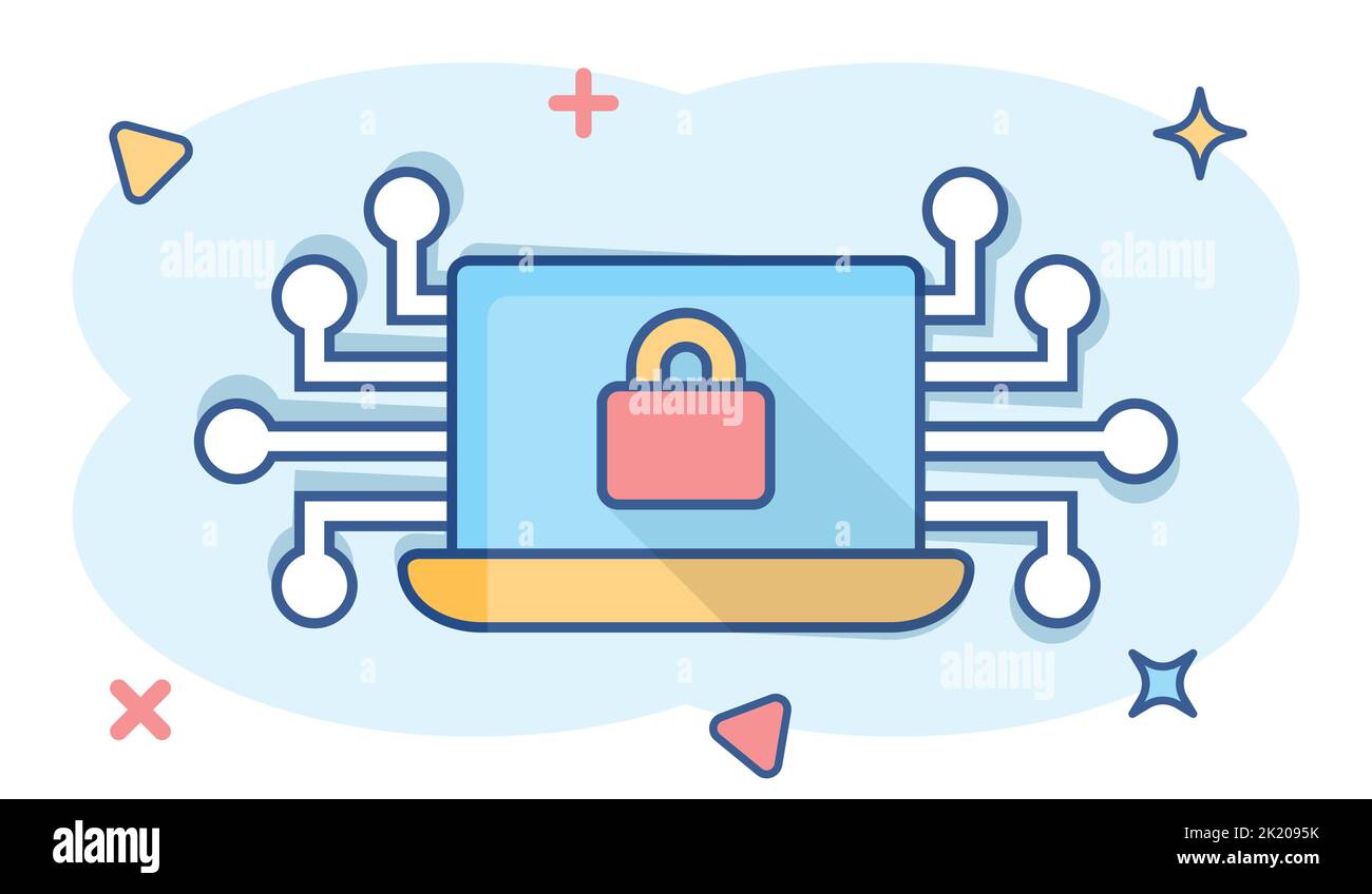 Cyber security icon in comic style. Padlock locked vector cartoon ...