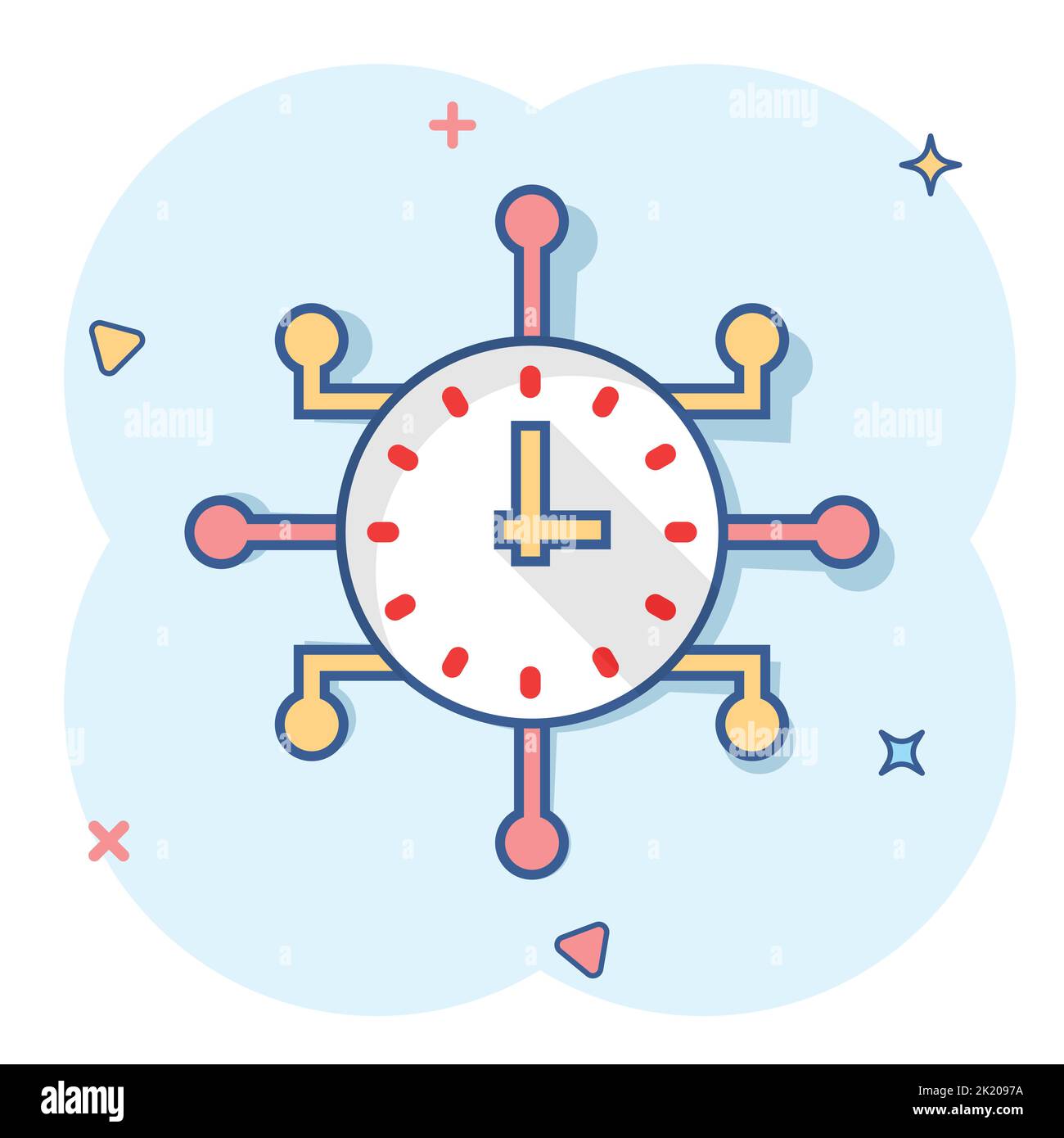 Real time icon in comic style. Clock vector cartoon illustration on ...