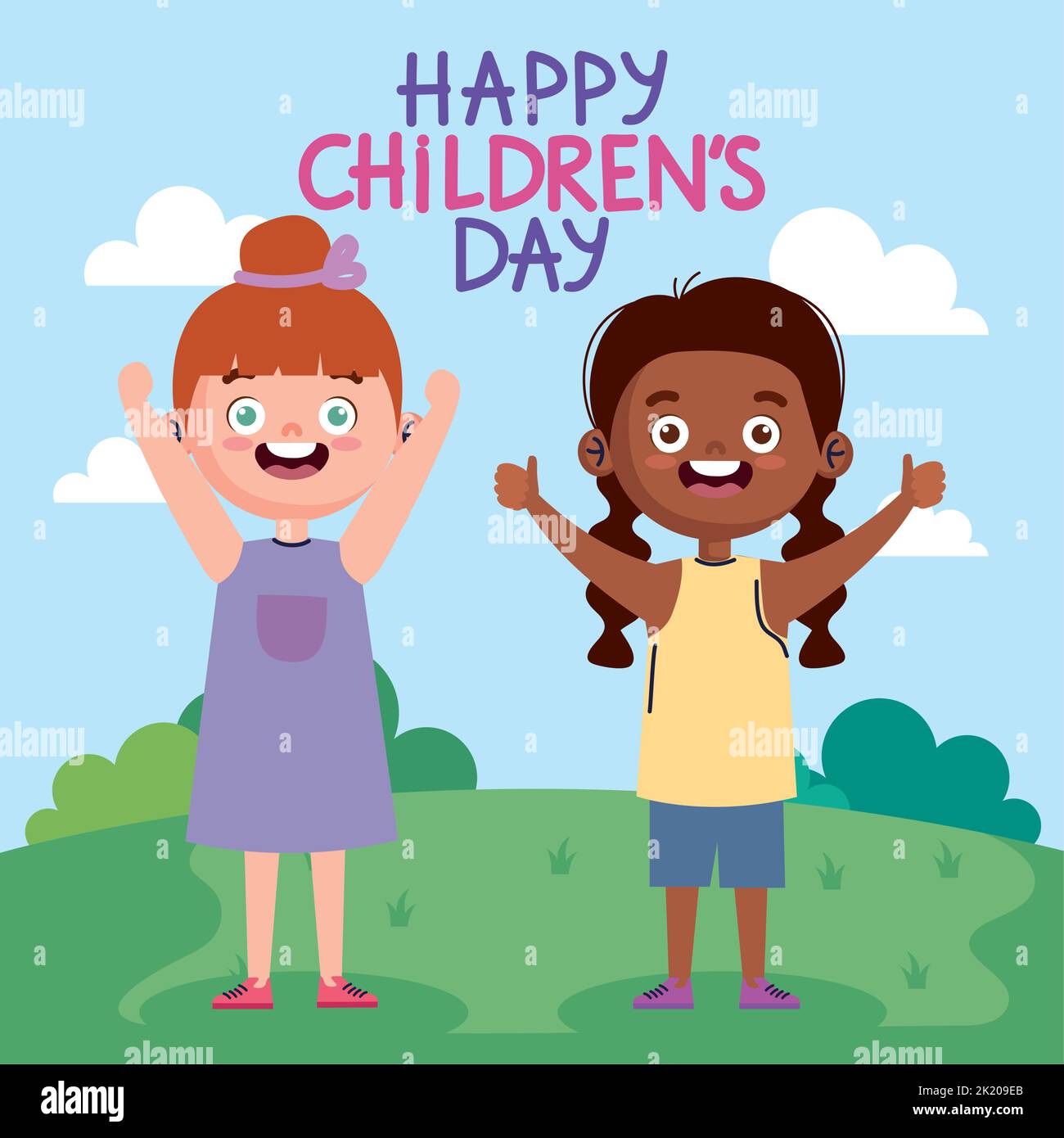 happy children day lettering and girls Stock Vector Image & Art - Alamy