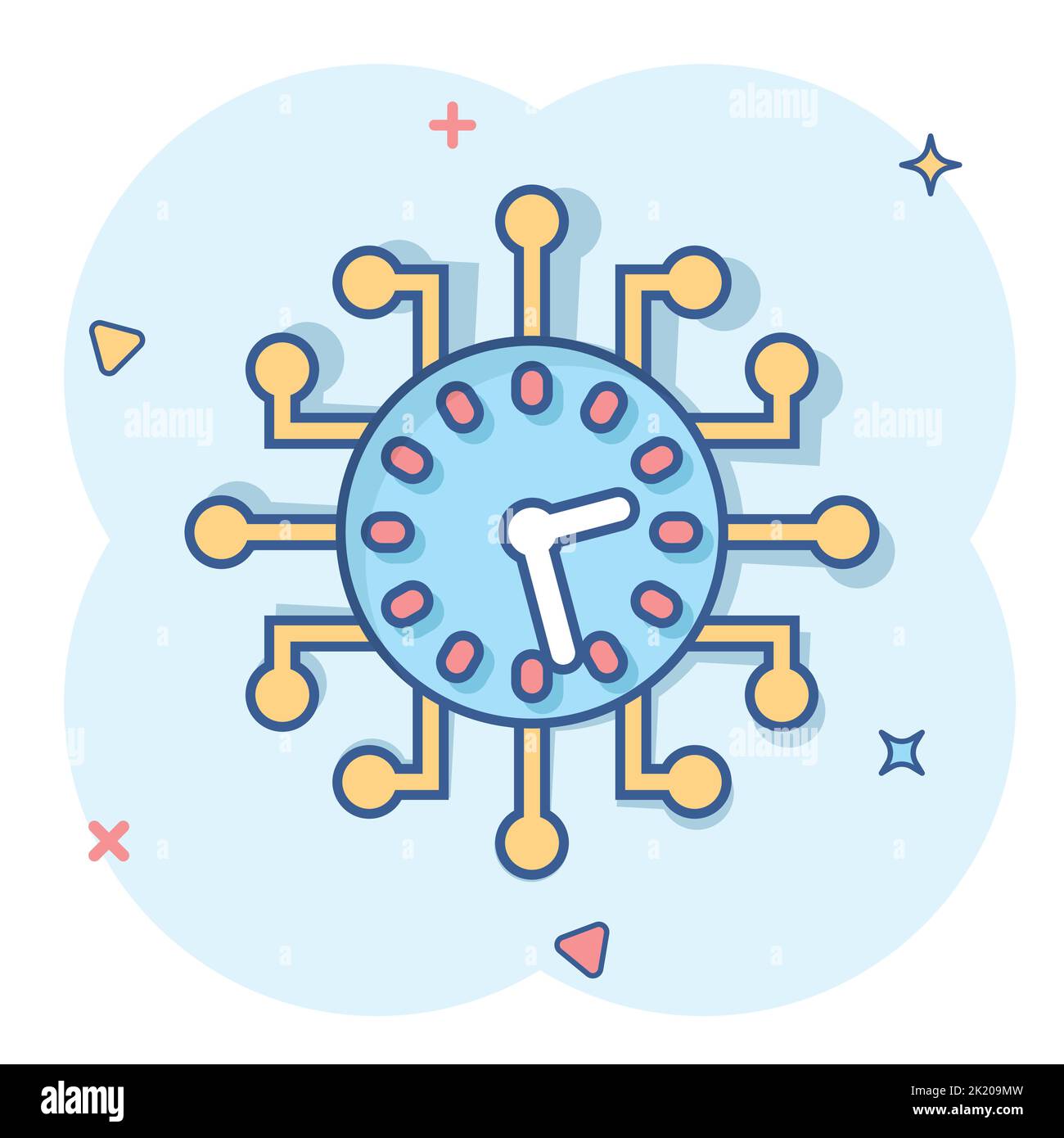 Real time icon in comic style. Clock vector cartoon illustration on ...