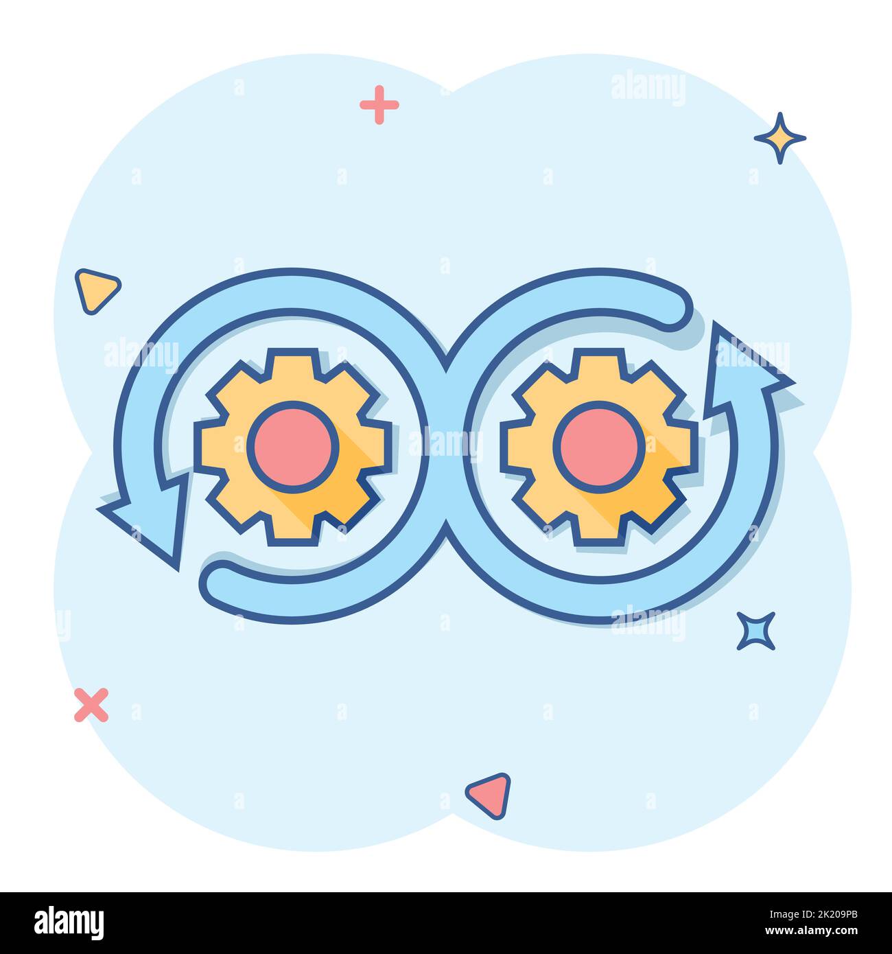 Development icon in comic style. Devops vector cartoon illustration on ...