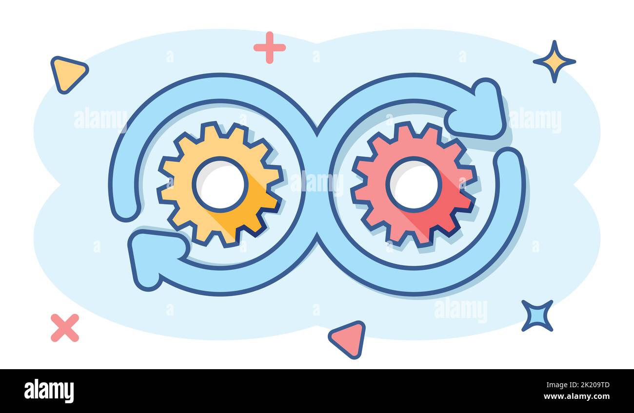 Development icon in comic style. Devops vector cartoon illustration on ...