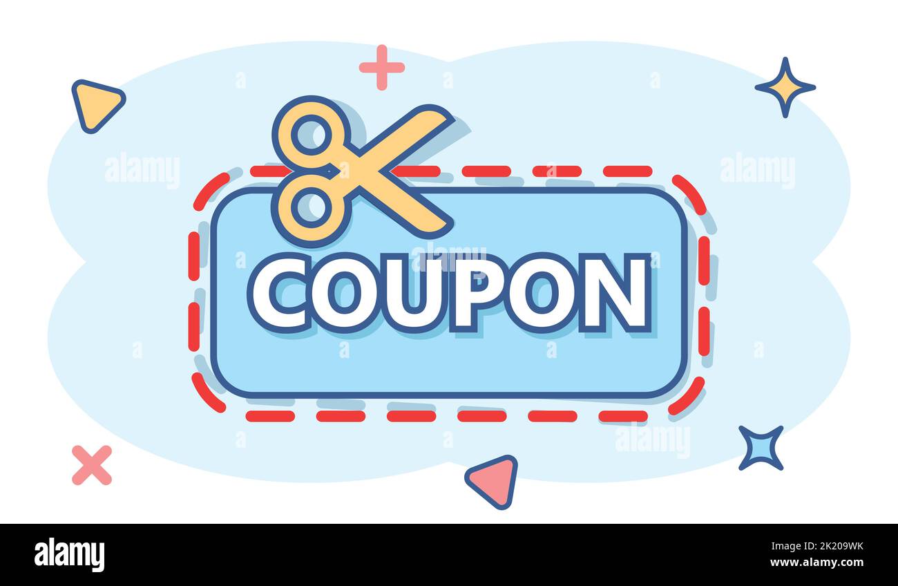 Discount coupon icon in comic style. Scissors with price tag vector ...