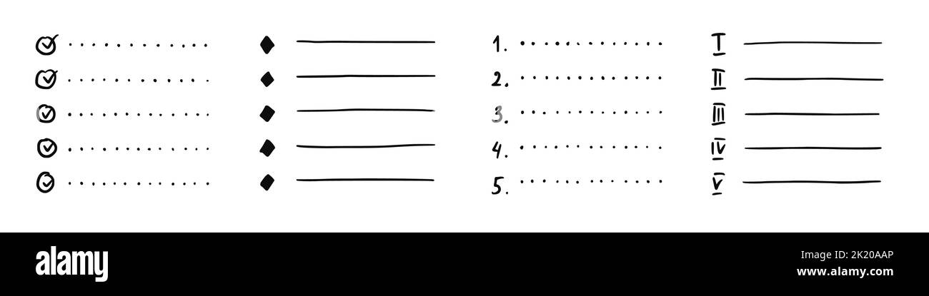 Doodle bullet list, hand drawn sketch to do checklist. Notebook ...