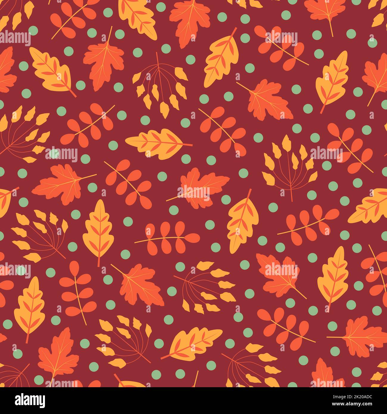 Floral seamless pattern design of abstract branches of leaves and polka ...