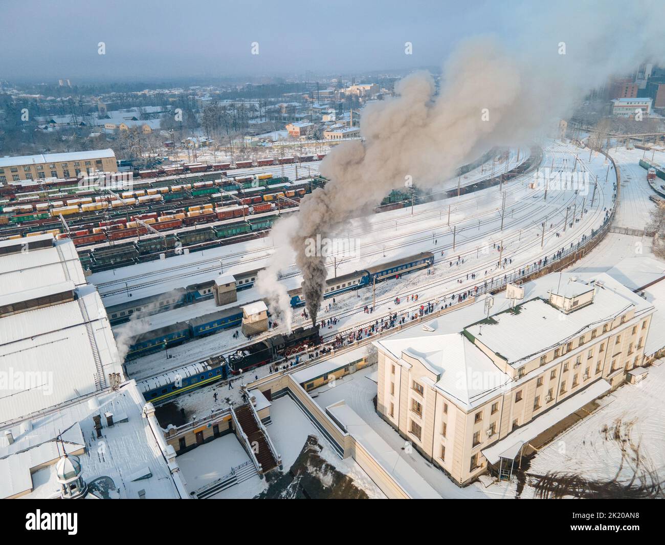 old steam retro train at Lviv railway station Stock Photo - Alamy