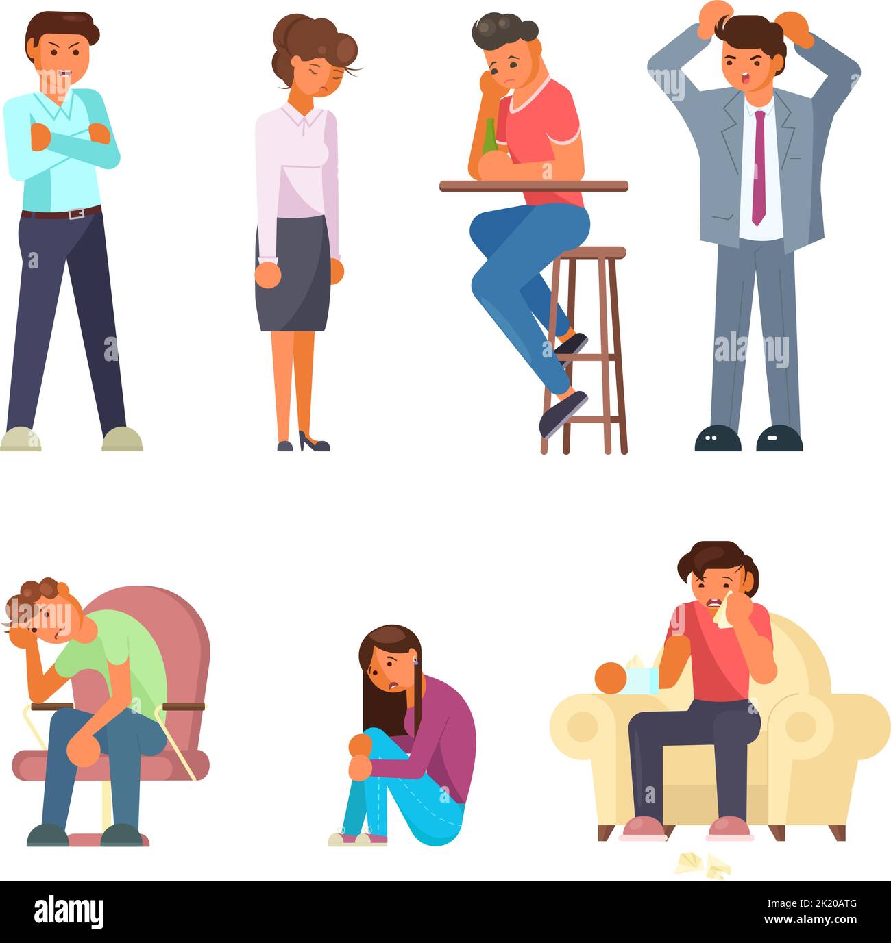 Depressed people icon set vector flat style design Stock Vector Image ...