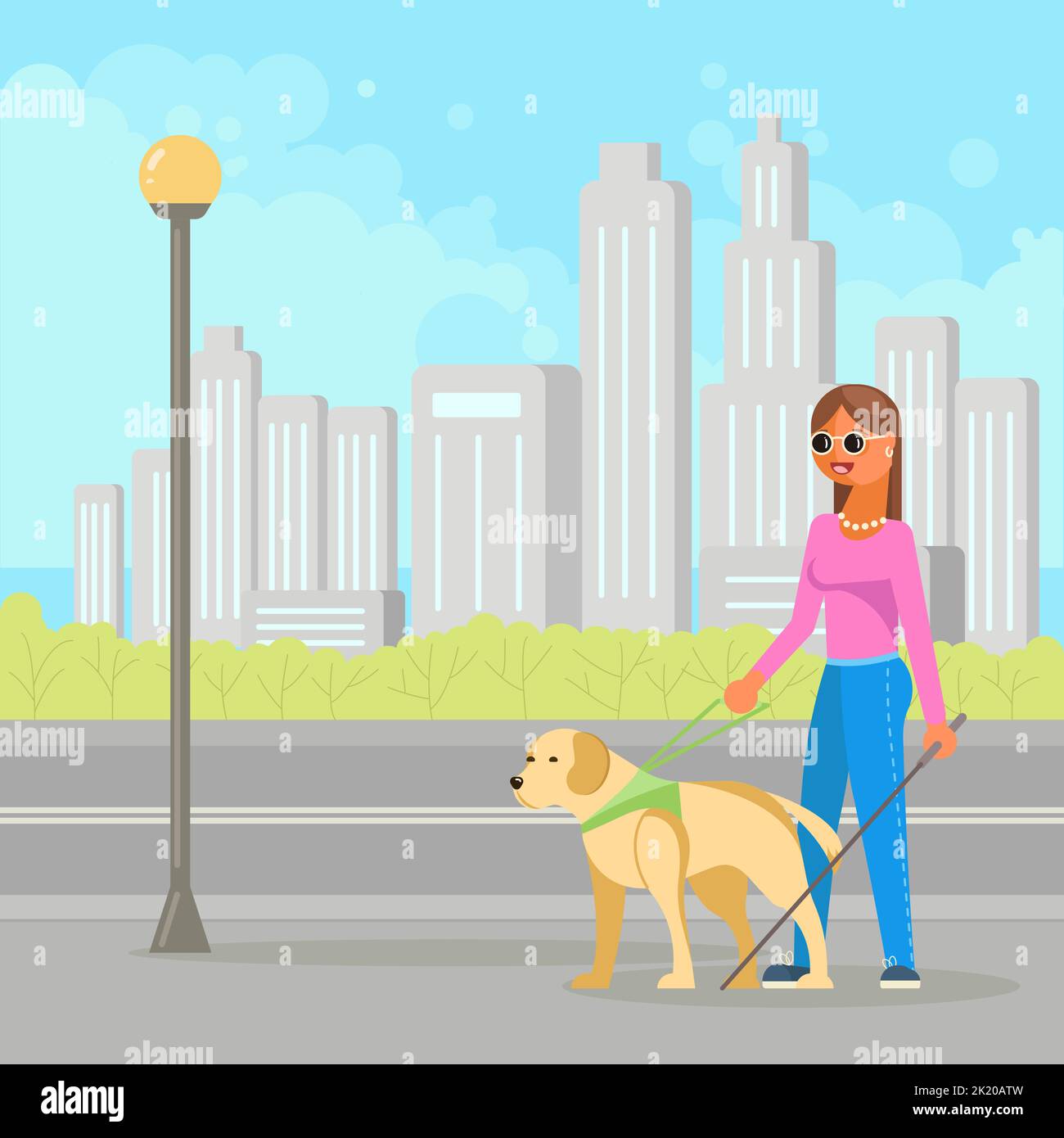 Vector illustration of blind woman with guide dog Stock Vector Image ...