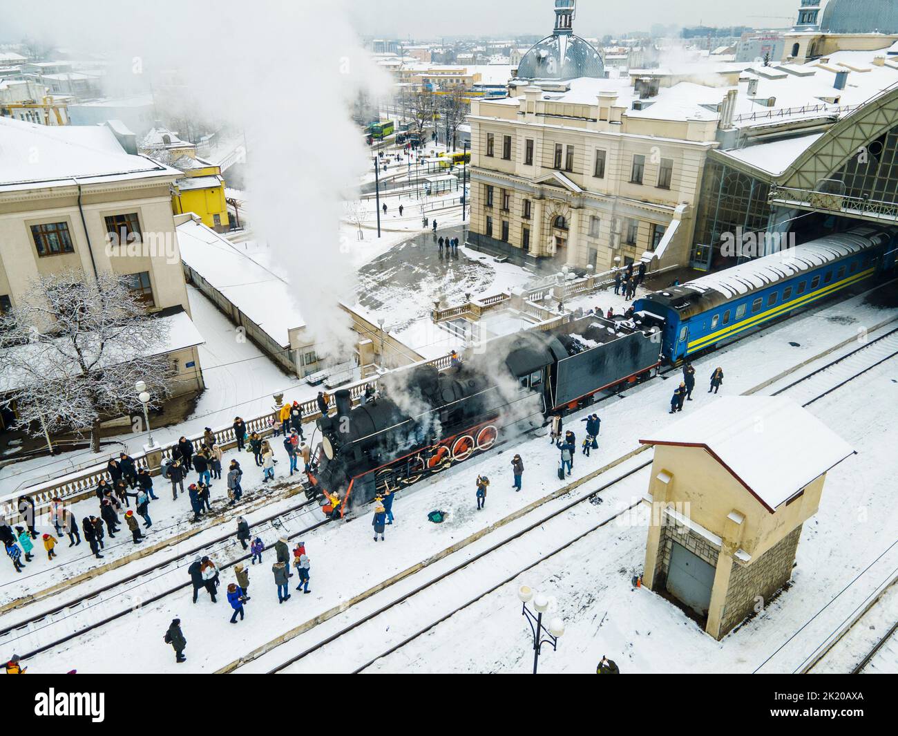 old steam retro train at Lviv railway station Stock Photo - Alamy