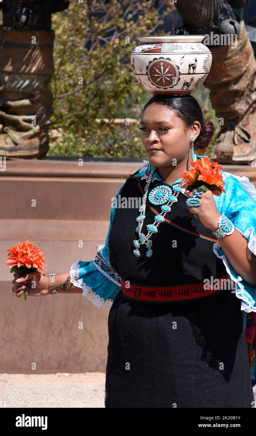 Native American members of the Zuni Olla Maidens from the Zuni Pueblo ...