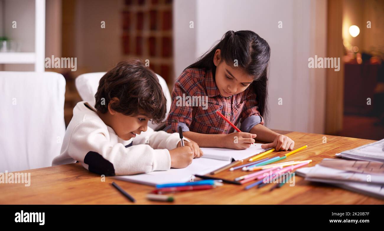 Being artsy together. a cute brother and sister having fun together at ...