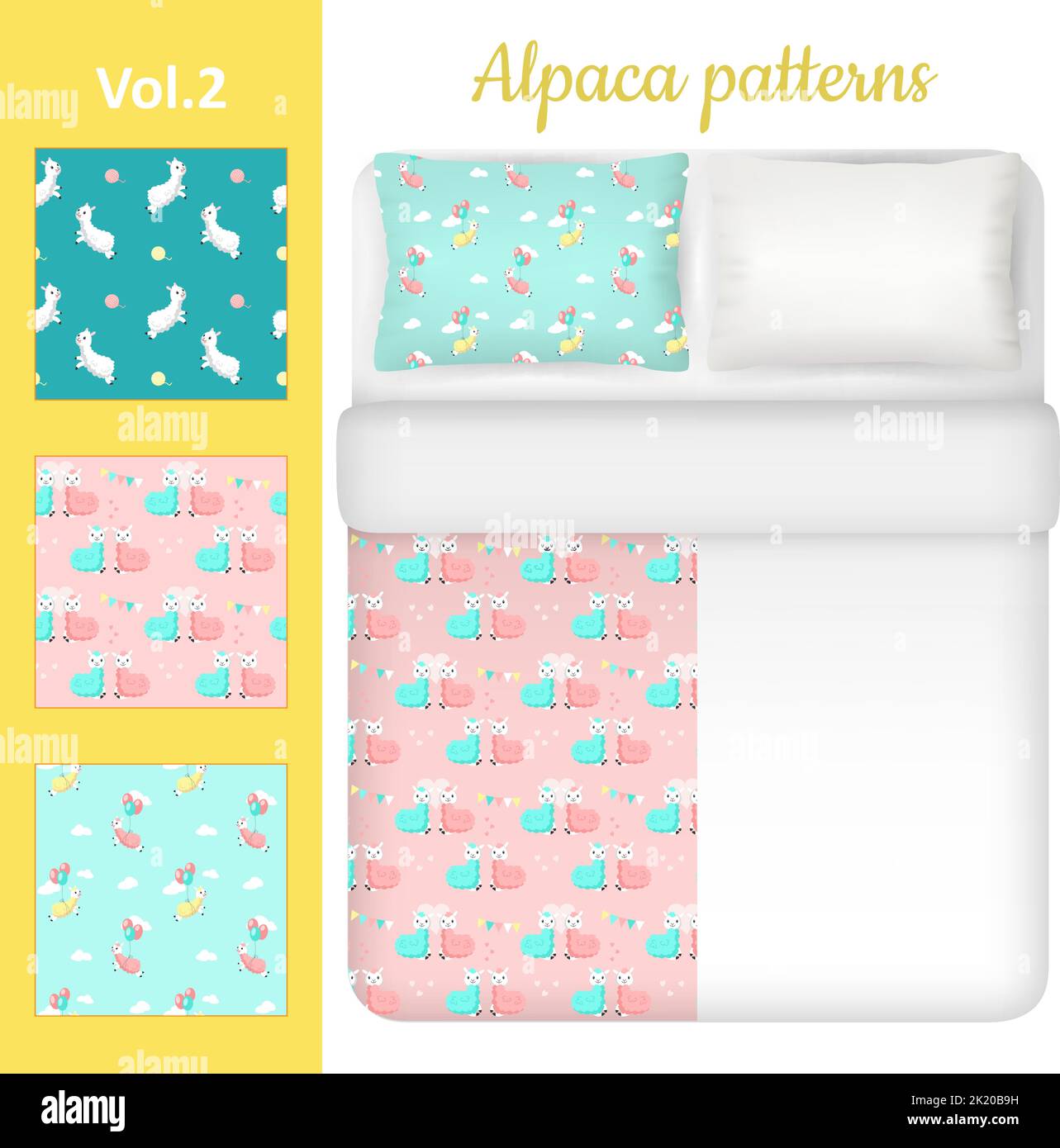 Vector white blank and cute alpaca bed linen set Stock Vector Image ...