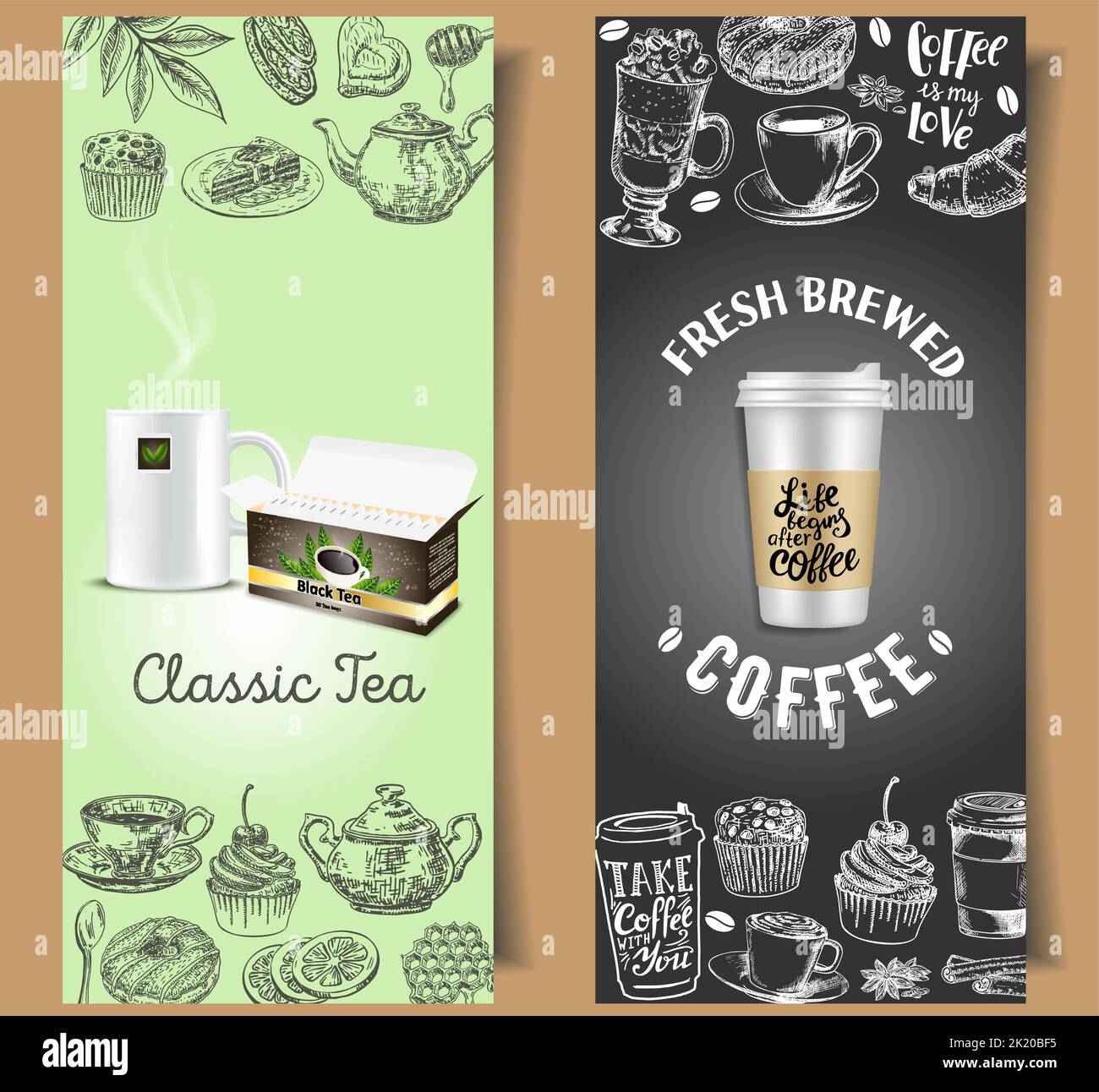Takeaway coffee and tea flyer vector template set Stock Vector Image ...
