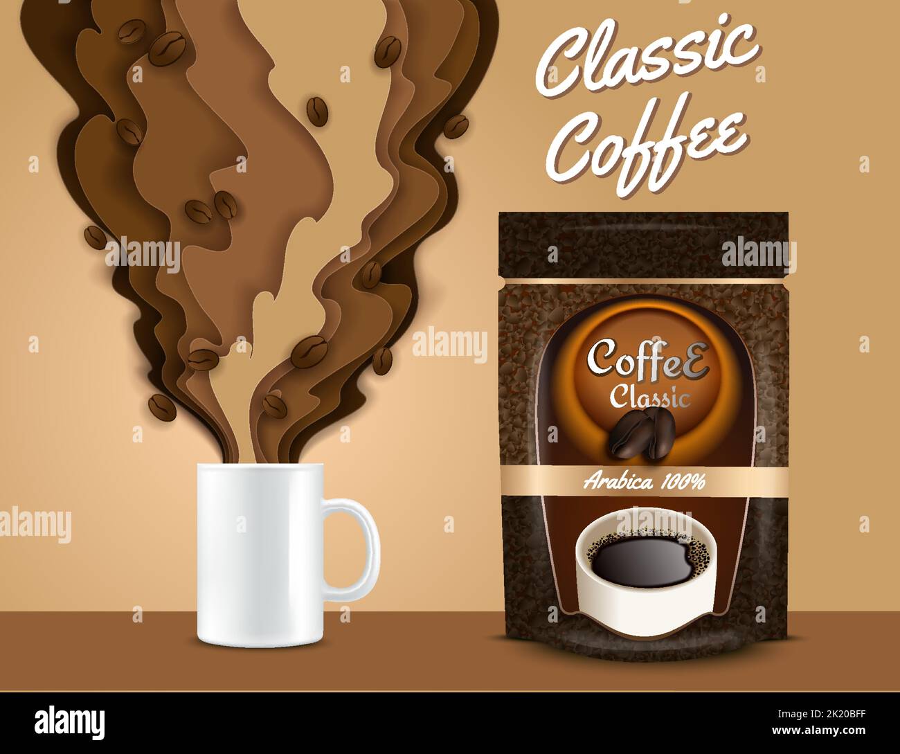 Vector paper cut 3d coffee poster, banner template Stock Vector Image ...