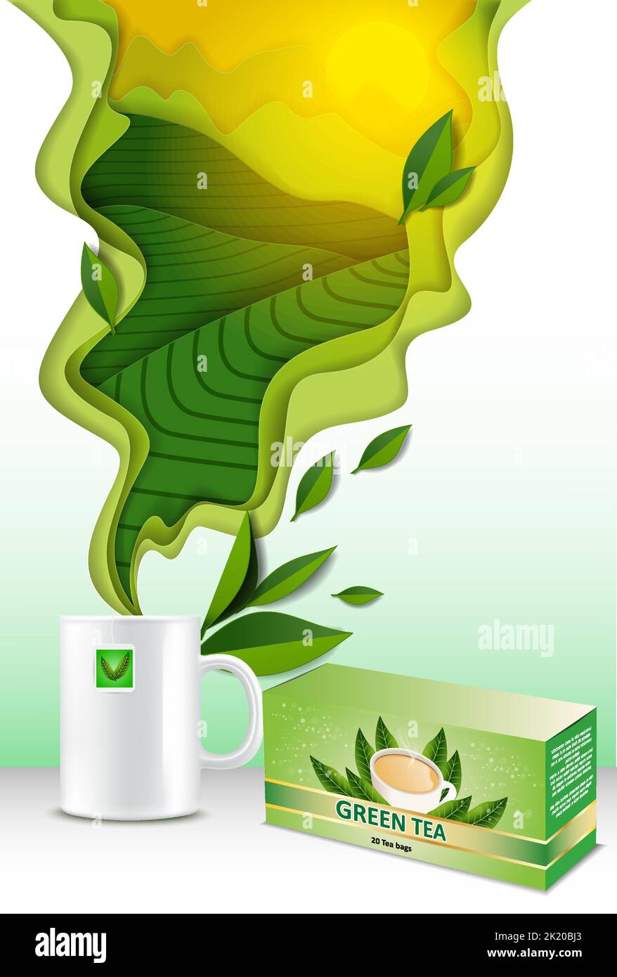 Vector paper cut 3d green tea poster template Stock Vector Image & Art ...