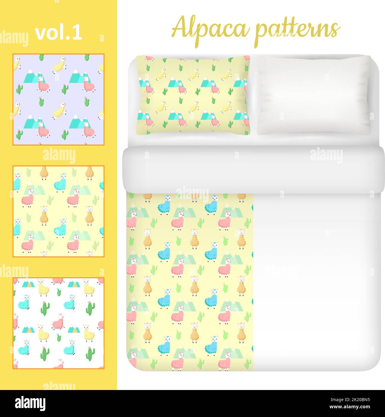 Vector white blank and cute alpaca bed linen set Stock Vector Image ...