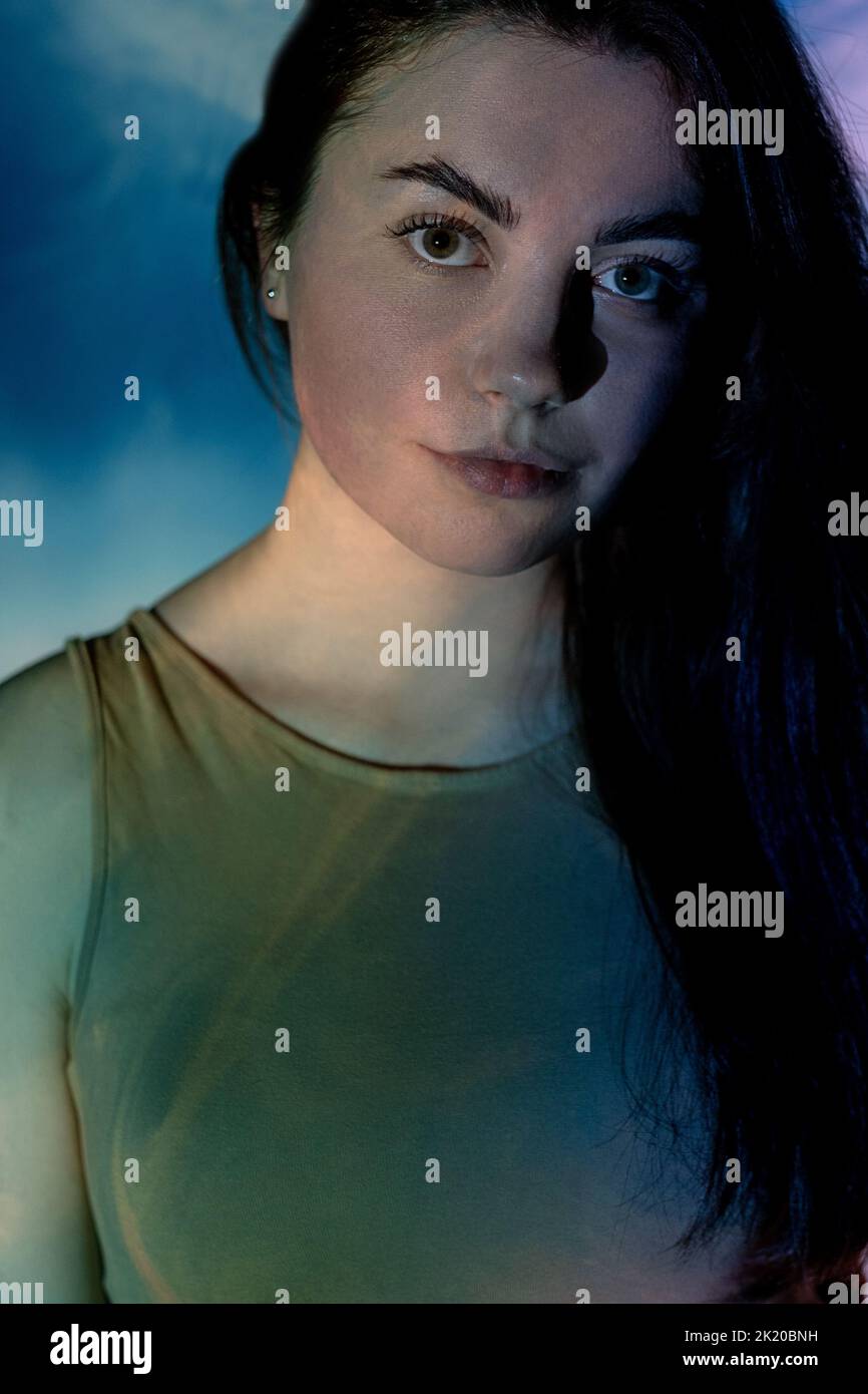 Woman harmony. Mind balance. Self acceptance. Inner peace. Portrait of ...