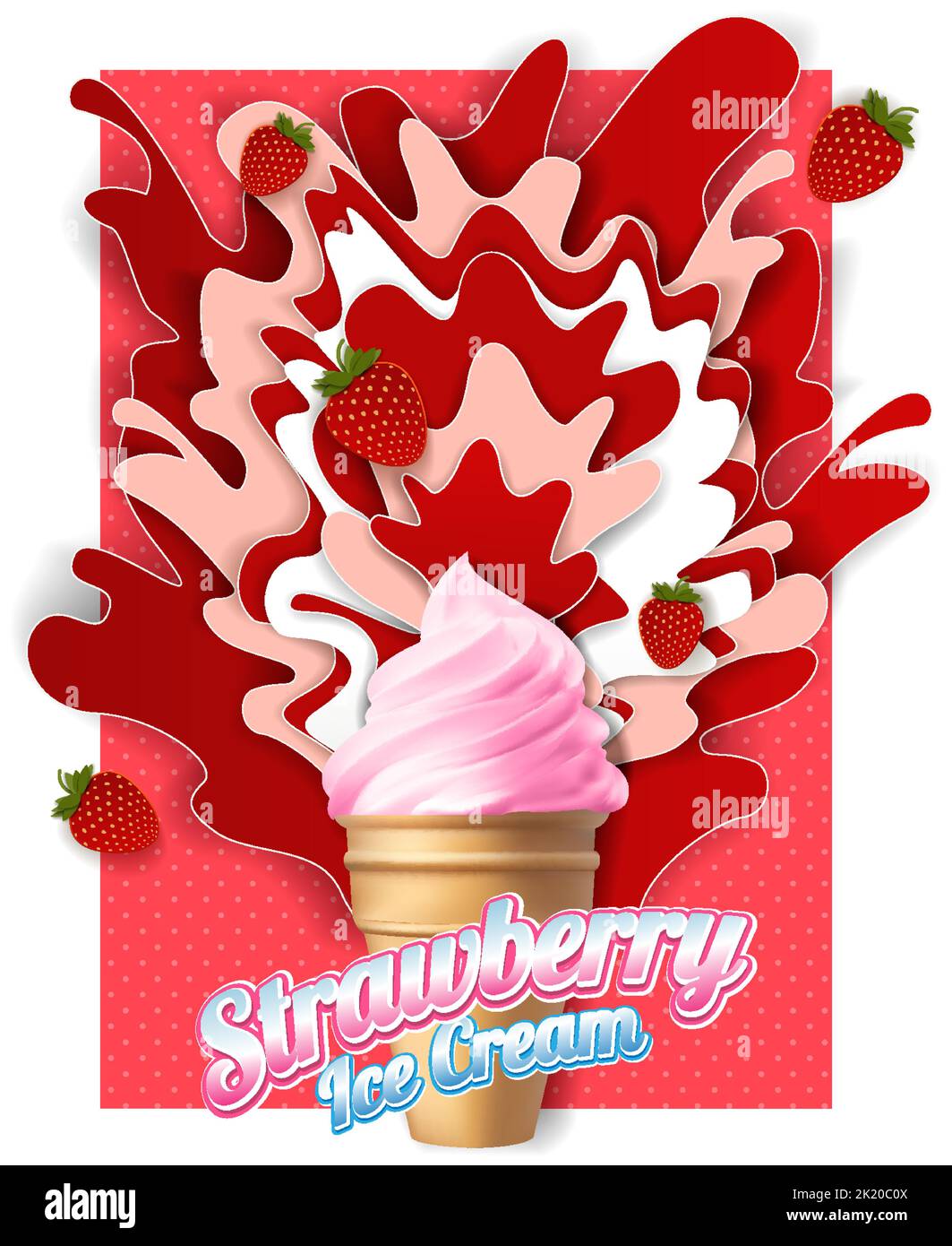 Vector paper cut strawberry ice cream poster Stock Vector Image & Art ...