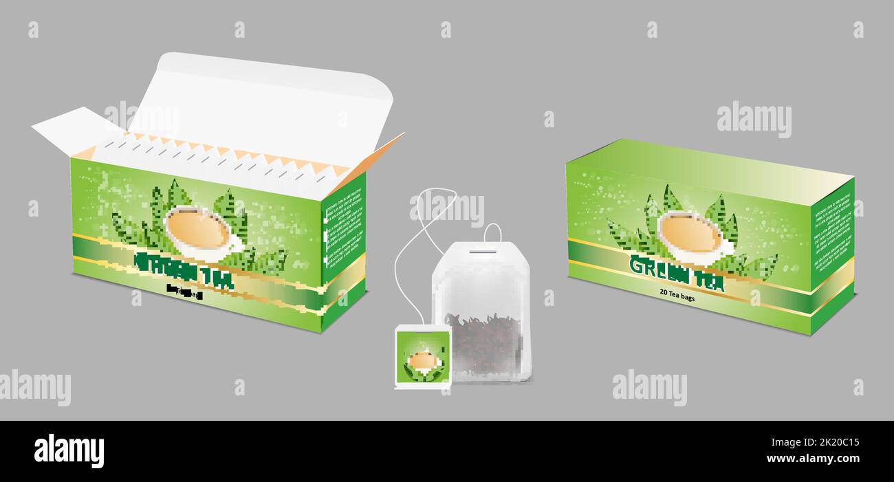 Green tea package vector realistic mockup set Stock Vector Image & Art ...