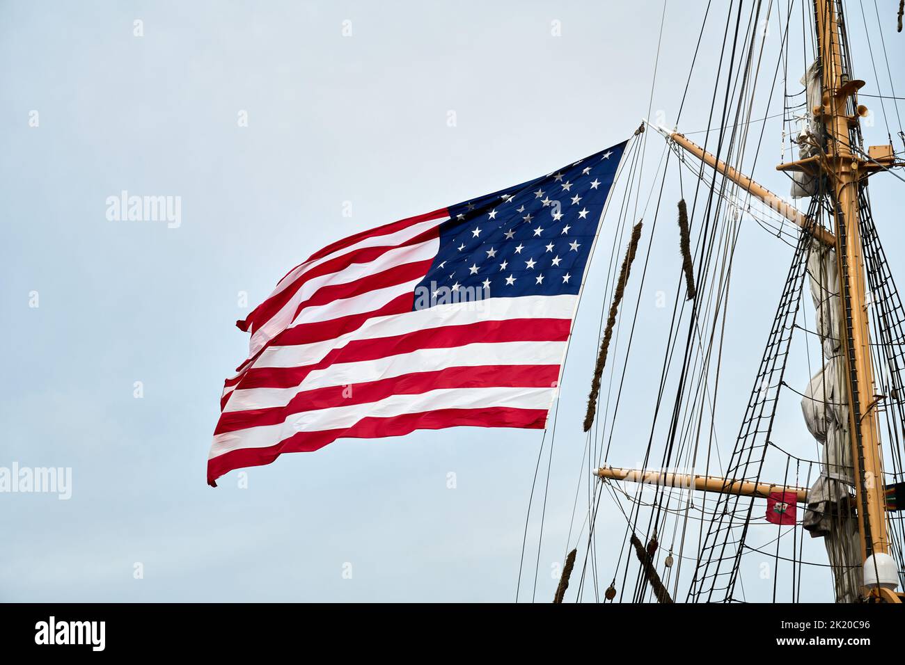 American flag waving on ship hi-res stock photography and images - Alamy