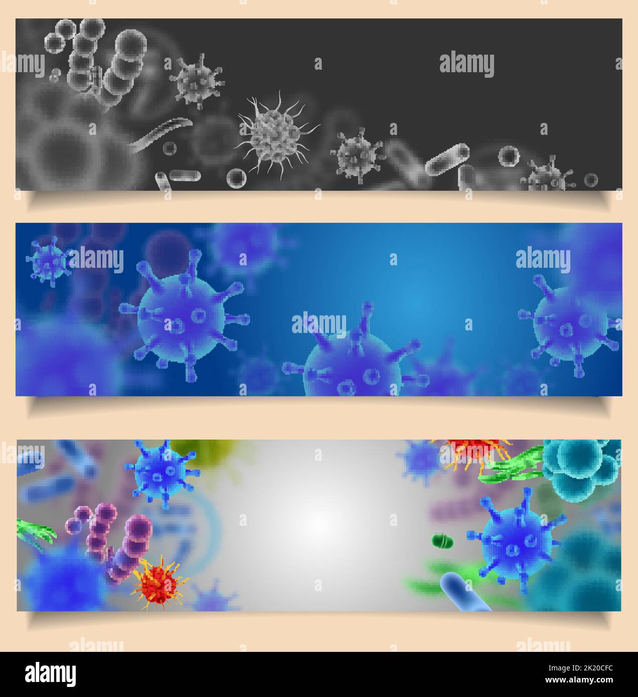 Vector set of banners with viruses and microbes Stock Vector Image ...