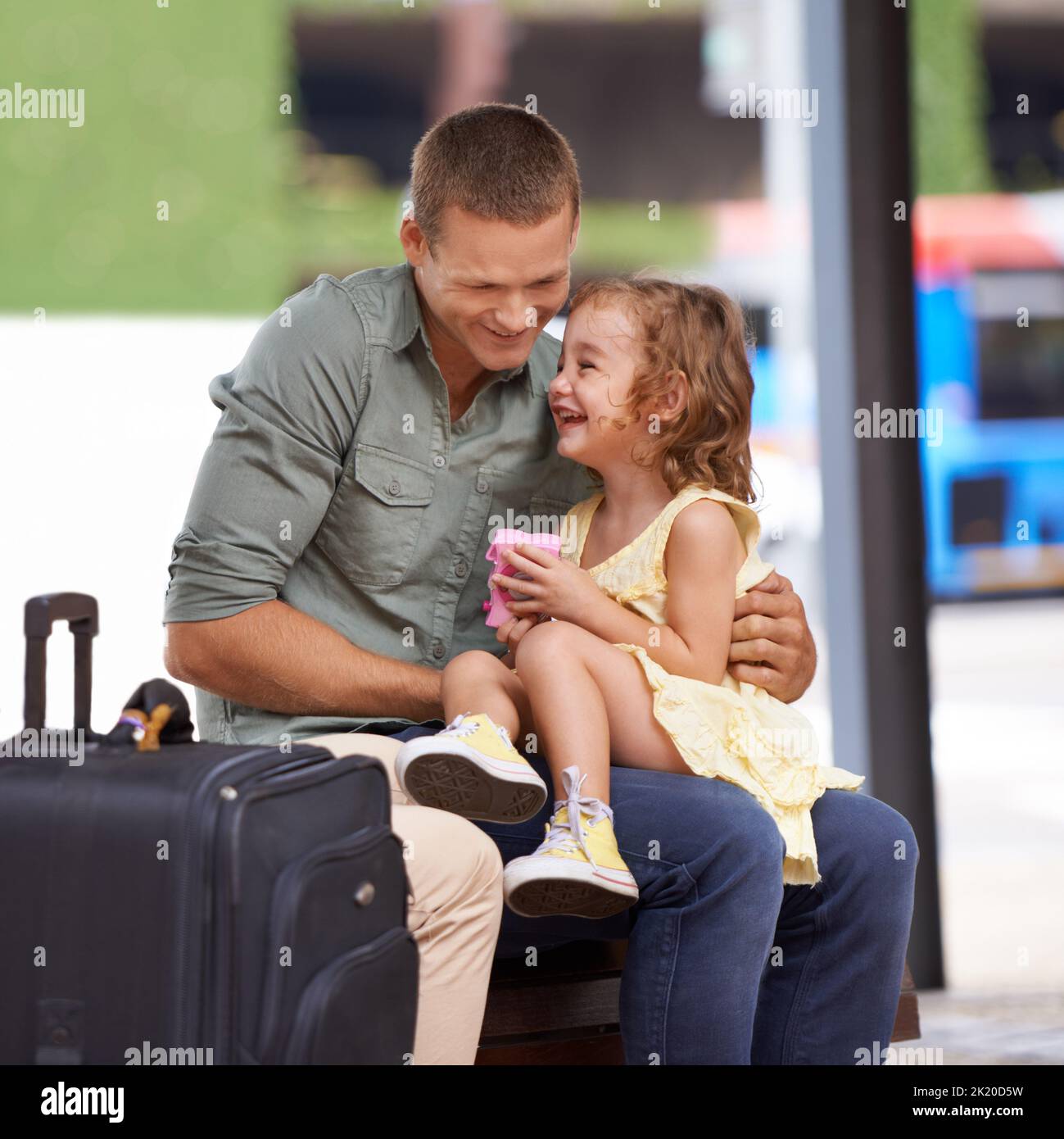 Finally some dad time. A father and daughter having fun together while ...