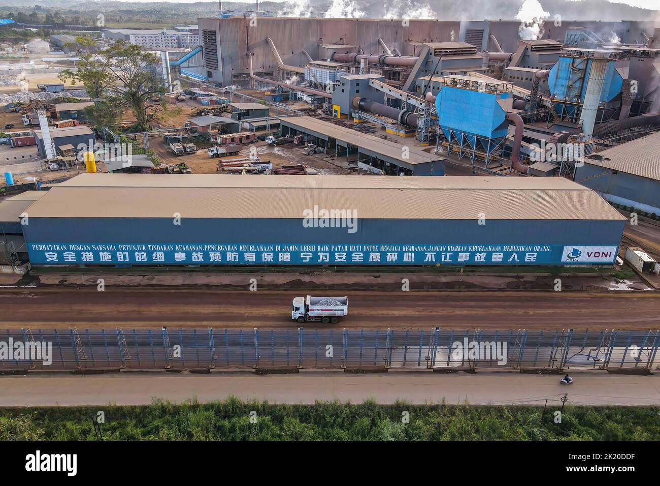 (Editor's note; image taken by a drone) Aerial view of the loading and ...