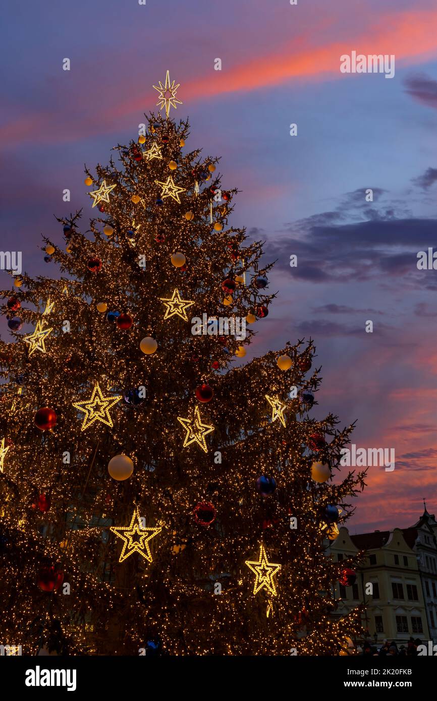 Christmas tree at Old Town Square, Prague, Czech Republic Stock Photo ...