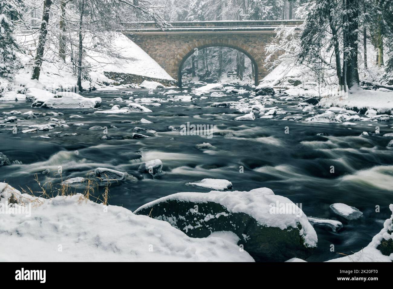Divoka Orlice river in Zemska brana, Orlicke mountains, Eastern Bohemia ...