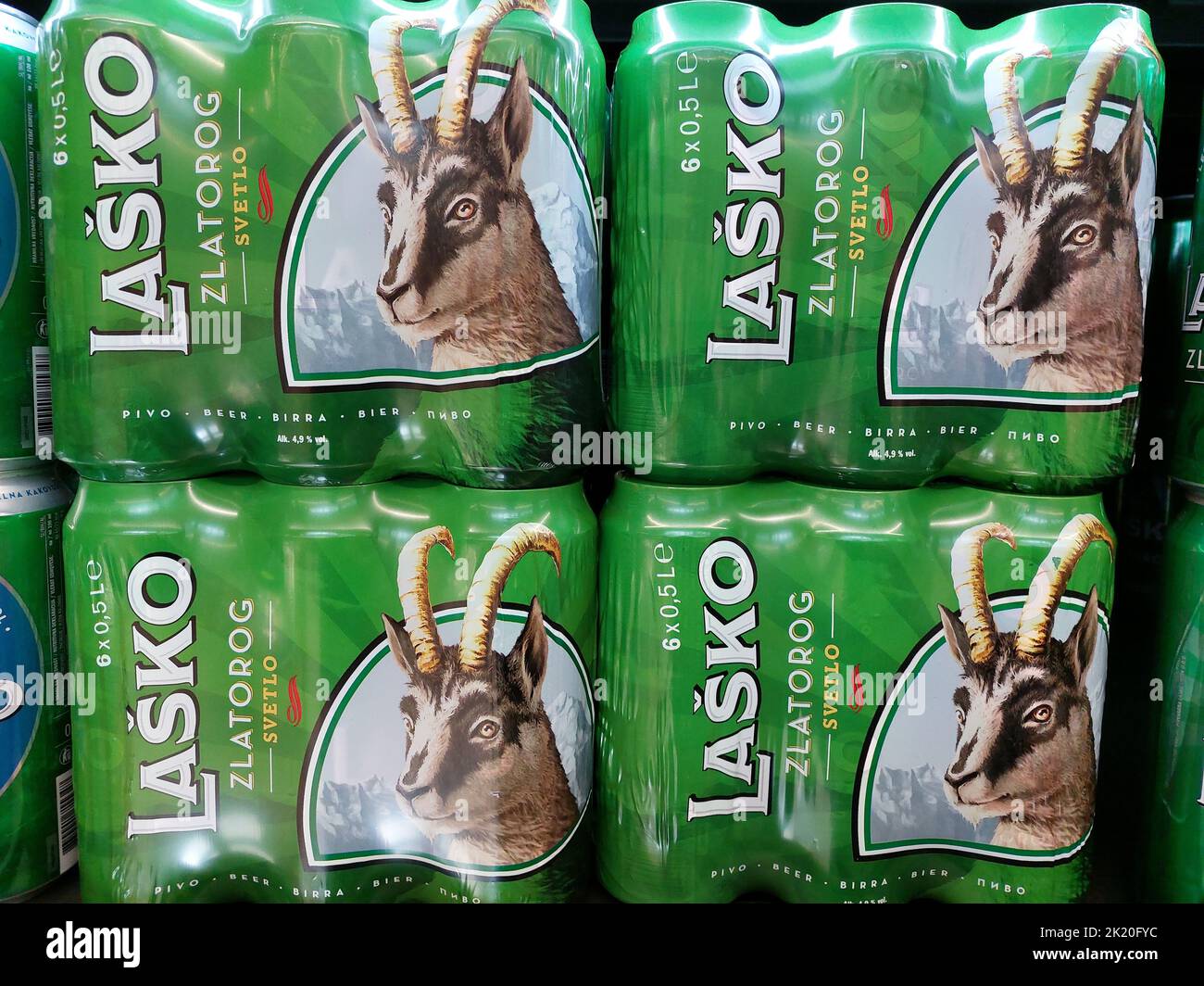 Lasko beer cans in a supermarket Stock Photo - Alamy