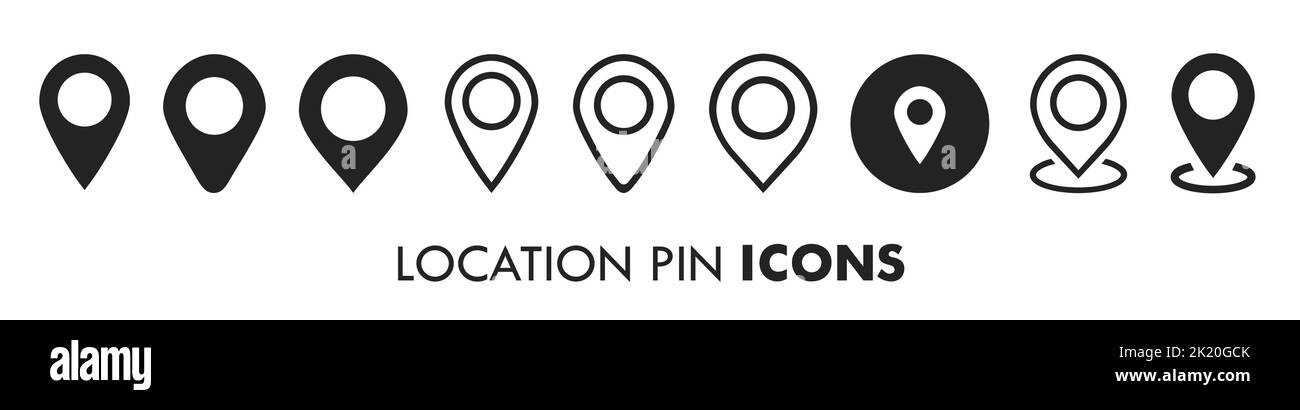 Location Pin Flat Silhouette Icon Set Navigation Pointer Vector Illustration Stock Vector Image ...