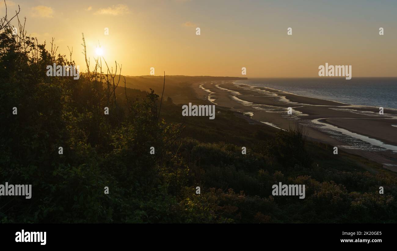 View over Omaha beach on the french atlantic coast during sunset ...