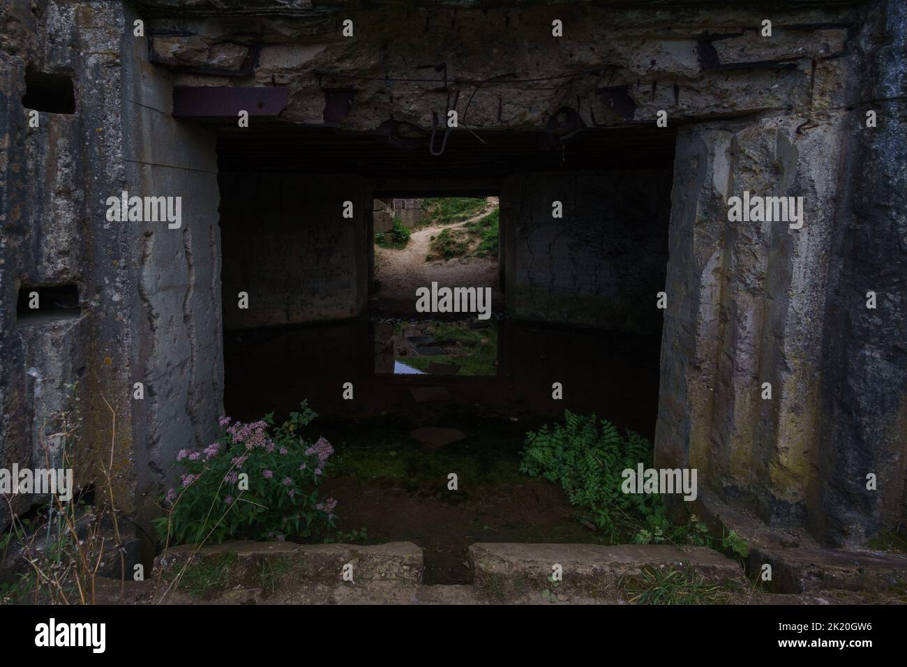 Inside an empty german bunker of the Second World War, remains of the ...