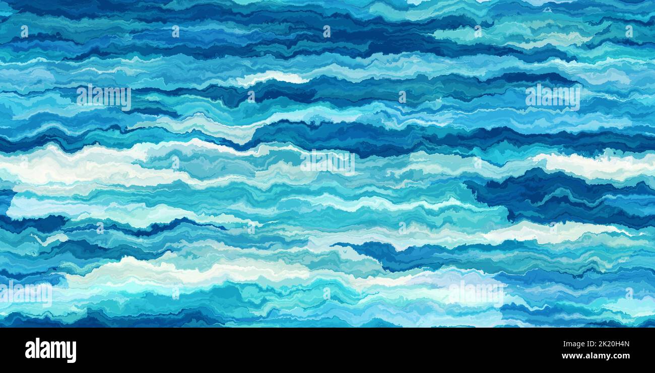 Seamless abstract turquoise blue rolling ocean waves seascape painting ...