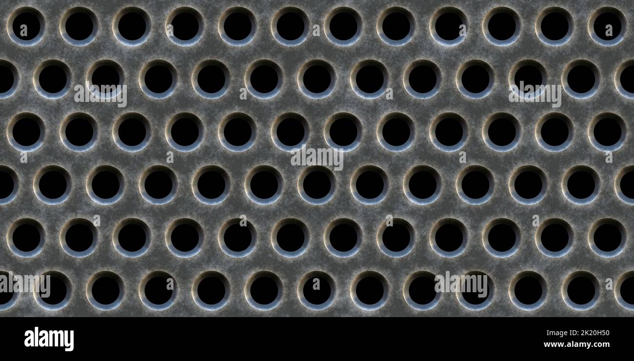 Seamless perforated metal catwalk texture isolated on black background ...