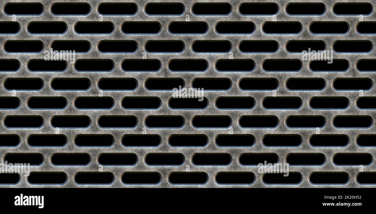 Seamless perforated metal catwalk texture isolated on black background ...