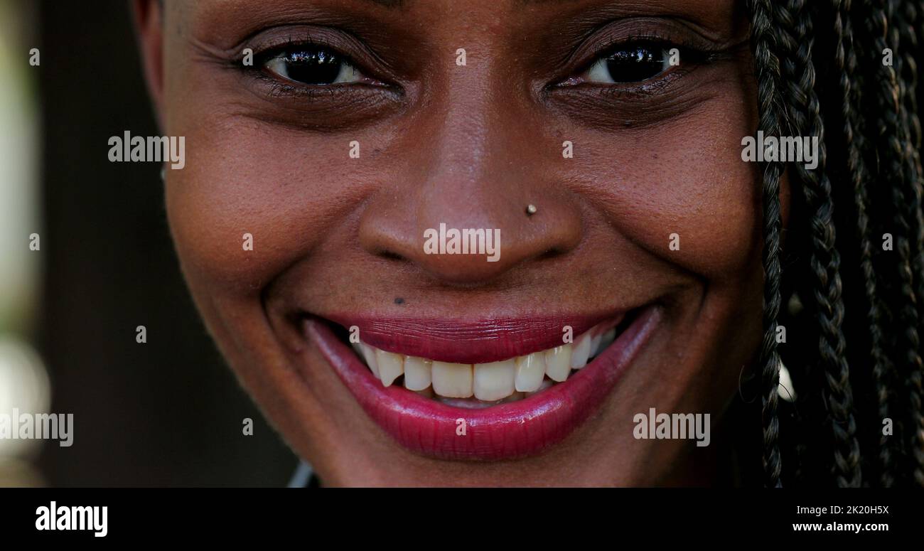 African woman smiling macro close-up face Stock Photo - Alamy