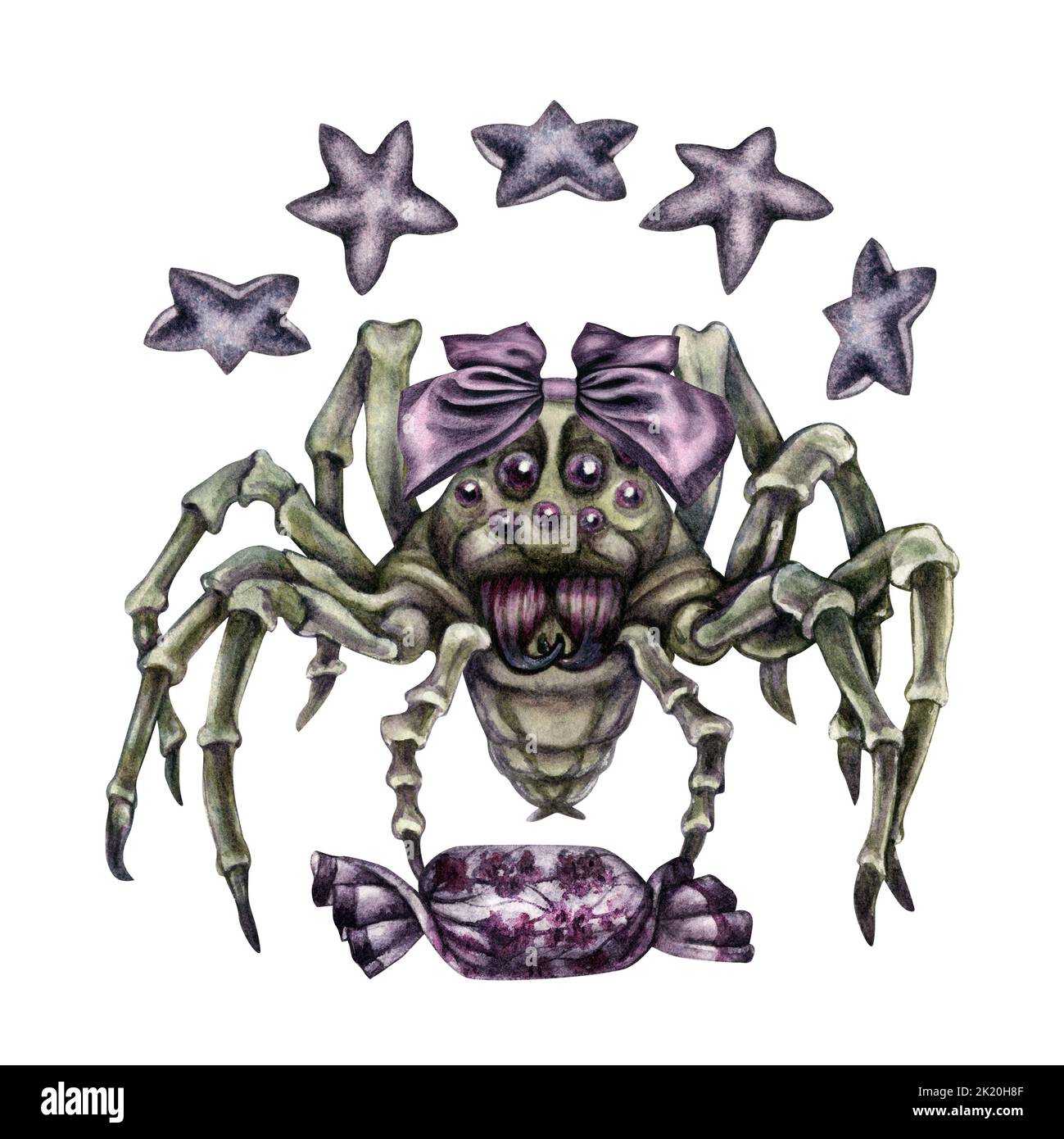 Halloween hand drawn watercolor spiders for menus, stickers, greeting ...