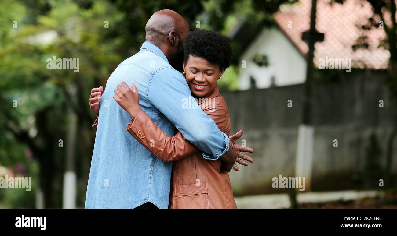 Black couple embrace outside. African people showing love and hug Stock ...